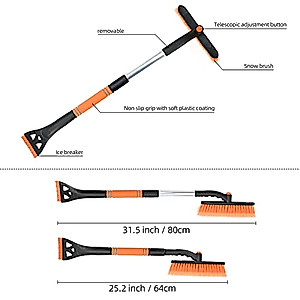 JALAROMA Ice Scraper and Extendable Snow Brush for Car, Snow Remover and Brushes with Foam Grip for Windshield Window, Pivoting Brush Head for SUV Truck Vehicle