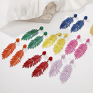 RUOFFETA Palm Leaf Earrings for Women, Tropical Leaf Dangle Earrings Boho leaf Statement Earrings Fashion Jewelry(Green)