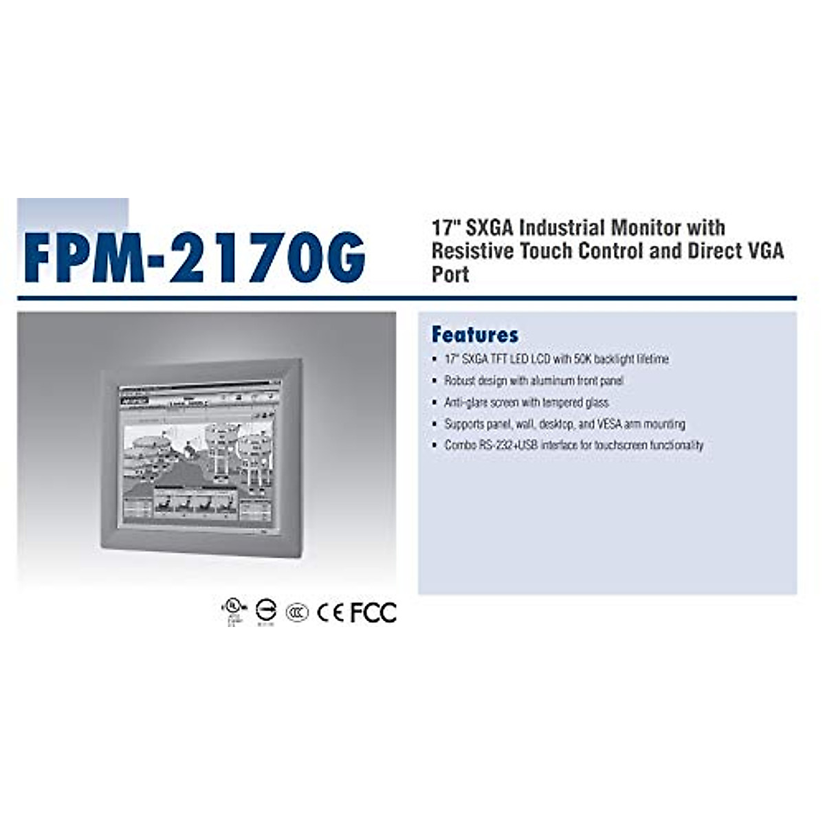 (DMC Taiwan) 17 inches SXGA Industrial Monitor with Resistive Touchscreen and Direct-VGA Port