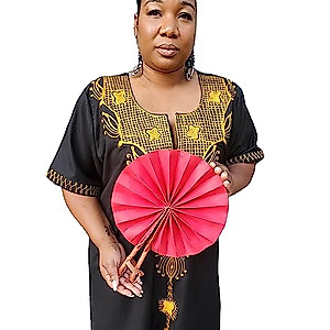 African Fabric Folding Fan/Church fan/Ankara fan/Leather folding fan/Wedding fan/Sport fan/Red African fan/Pouch Included!