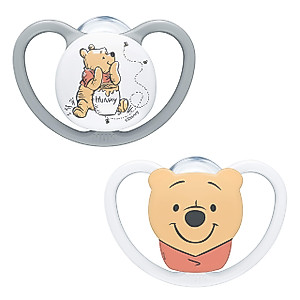 NUK Space Baby Dummy | 0-6 Months | Soothers with Extra Ventilation| BPA-Free Silicone | Disney Winnie The Pooh | 2 Count