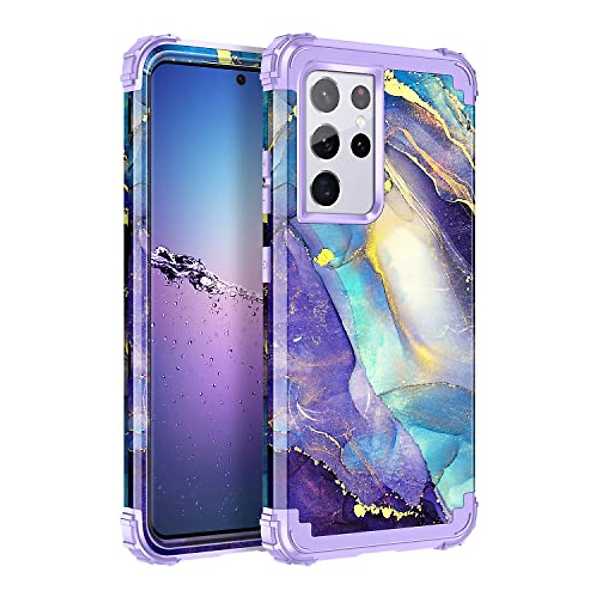Rancase for Galaxy S21 Ultra 5G Case,Three Layer Heavy Duty Shockproof Protection Hard Plastic Bumper +Soft Silicone Rubber Protective Case for Samsung Galaxy S21 Ultra 5G 6.8 inch,Purple