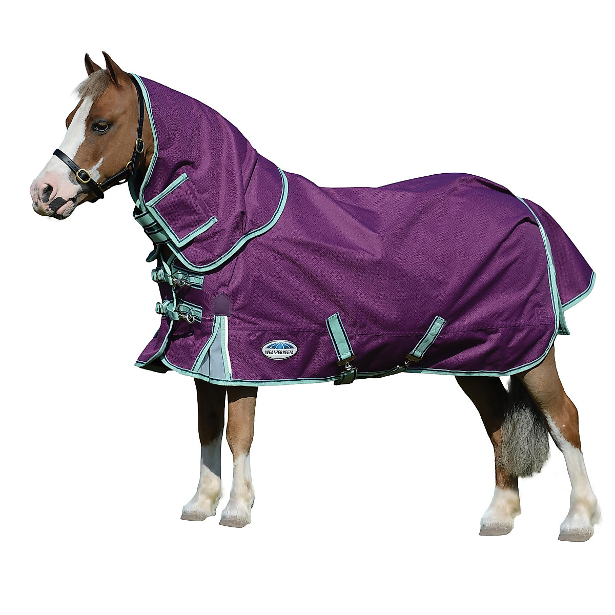 WeatherBeeta ComFiTec Premier Freedom Pony Detach-A-Neck Medium Horse Blanket, Purple/Navy/Mint, 63"