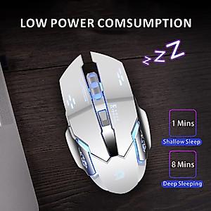 Uciefy Q85 Rechargeable Wireless Gaming Mouse, 2.4G LED Optical Silent Wireless Computer Mouse with 4 LED Light, 3 Adjustable DPI, Ergonomic Design, Auto Sleeping (Silver)