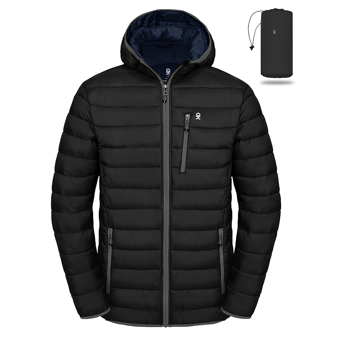 Little Donkey Andy Men's Packable Lightweight Puffer Jacket Hooded Windproof Winter Coat with Recycled Insulation Black L