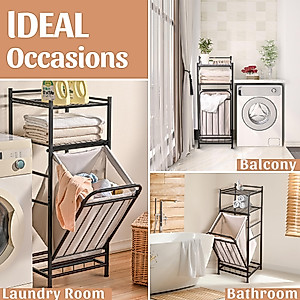 PLKOW Tilt Out Laundry Hamper with Shelf, Laundry Basket Laundry Hamper Cabinet with Removable Liner Bag, 65 Liter, 15.8L x 15.8W x 40H Inch