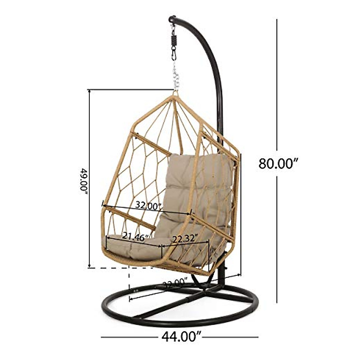 Christopher Knight Home Allegra Outdoor Hanging Chair with Stand, Light Brown + Tan + Black