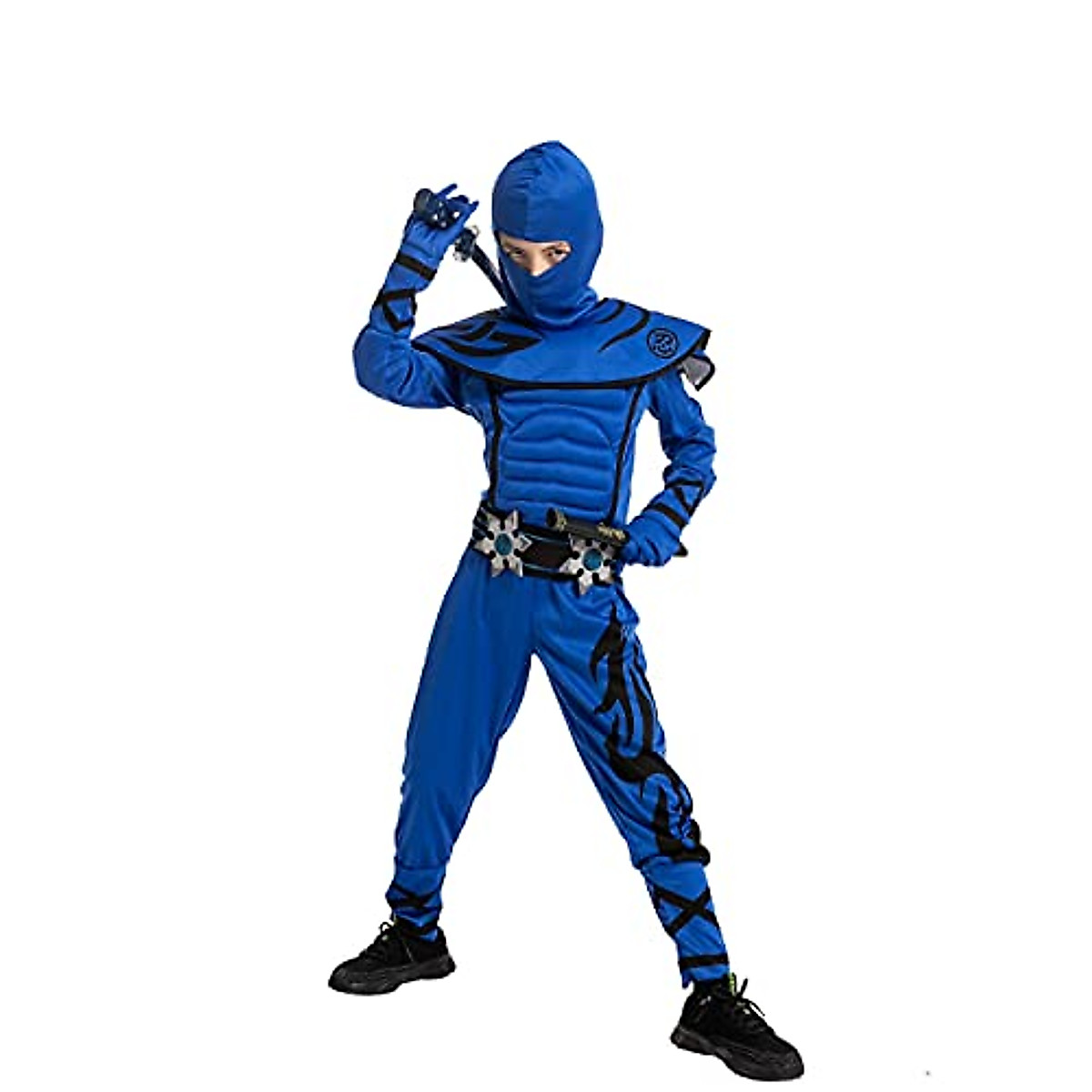 Spooktacular Creations Ninja Costume for Boys, Blue Ninja Kungfu costume for Kids Halloween Dress Up Party, Role Playing, L