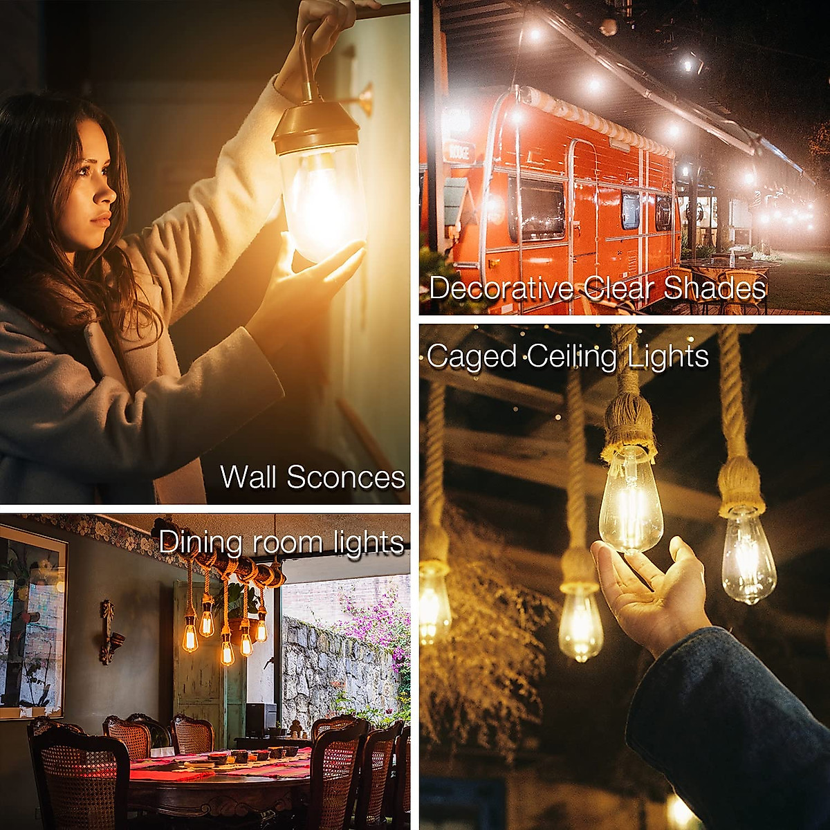 DAYBETTER 4 Pack Vintage LED Edison Bulbs, E26 Led Bulb 60W Equivalent, Dimmable Led Light Bulbs, High Brightness 800 LM Warm White 2700K, ST58 Antique LED Filament Bulbs, Clear Glass Style for Home