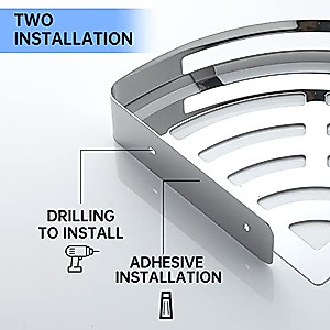 TINYROW 2-Pack Corner Shower Caddy, Stainless Steel Wall Mounted Bathroom Shelf,No Drilling Adhesive Shower Shelf, Storage Rack for Toilet, Shampoo, Kitchen and Dorm