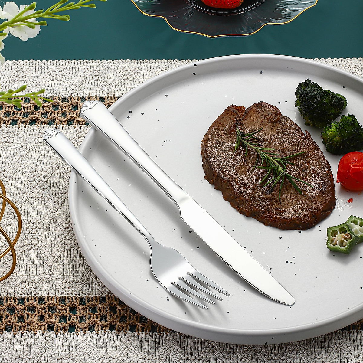 Silverware Set for 4, Prendcyx 23 Piece Stainless Steel Flatware Utensils Cutlery Set Including Knife Fork and Spoon, Dishwasher Safe, Mirror Polish