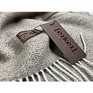 Eikei Wool Throw Blanket Geo Diamond Pattern Oversized Couch Throw Blanket Fringe Trim Soft Merino Woolen Afghan Minimalist Style Lightweight Machine Washable (Mocha, 55Wx78L)