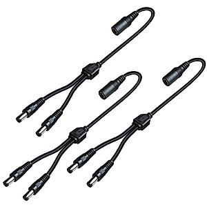 SIOCEN 3 Pack DC Power 1 Female to 2 Male 5.5mm x 2.1mm DC Power Supply Splitter Cable Cord, Y Splitter Adapter Wire,2 Way Y-Cable for Security CCTV Parking Camera, LED Strip Light