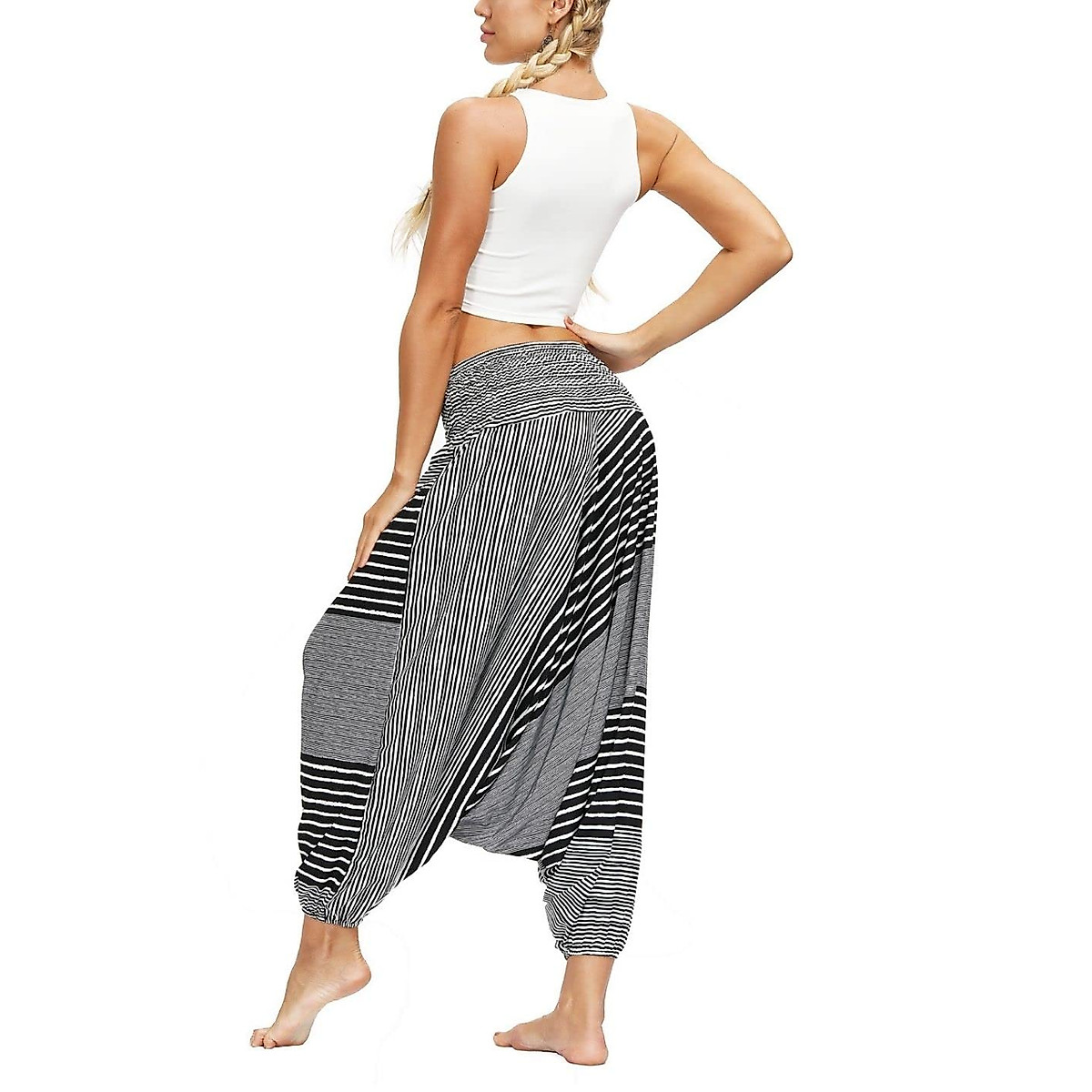 Jinyuxuan Women's Tie Dye Harem Pants Casual Loose Beach Sweatpants Comfortable Baggy Boho Yoga Trousers(0059-StripeK1-One Size)