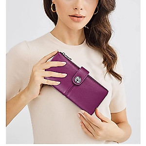 Leather three-layer womens wallet, mobile phone bag, long buckle leather wallet, certificate bag and zero wallet