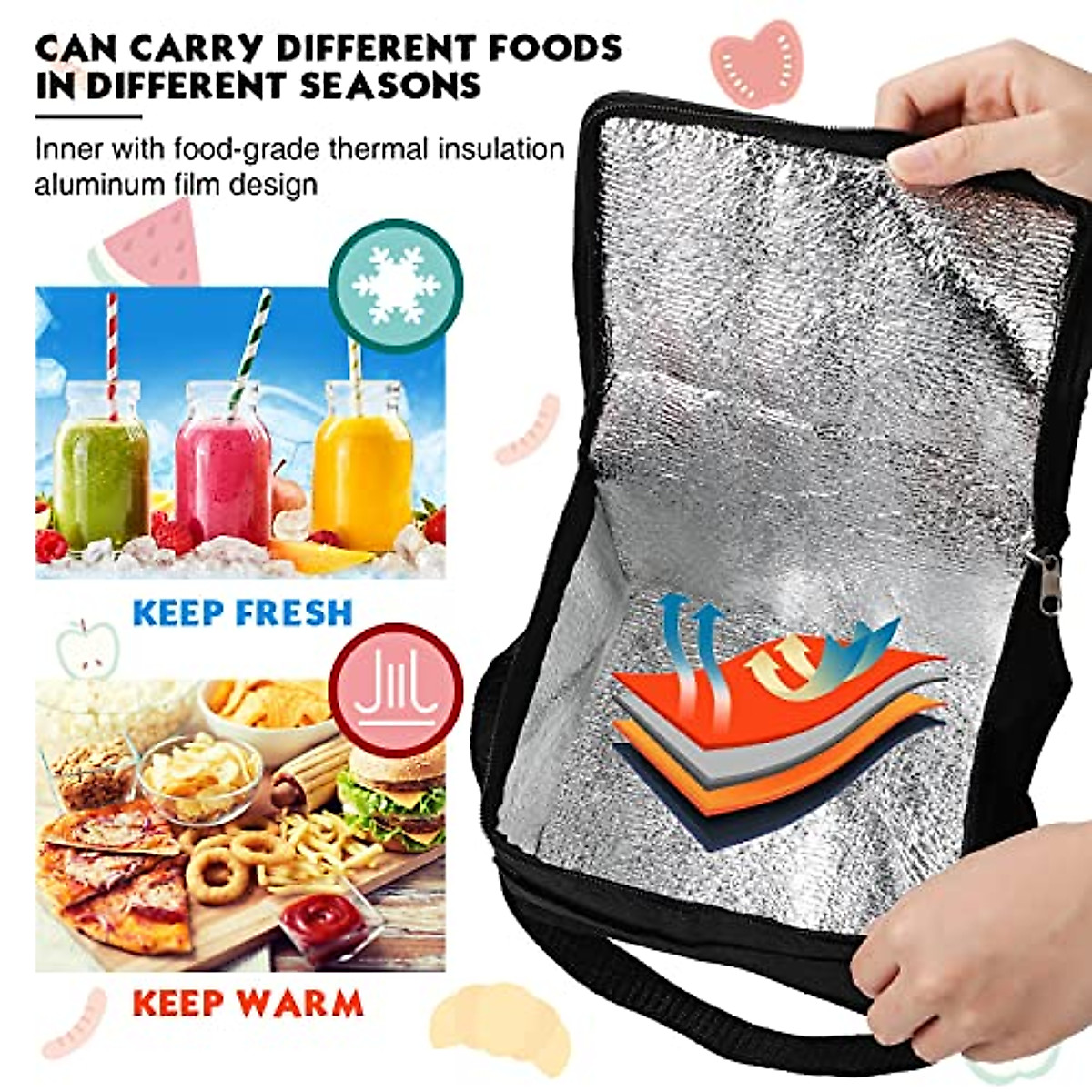 Nuogo 15 Pack Insulated Lunch Bags Bulk, Reusable Cooler Bags, Leakproof Lunch Boxes Set, Waterproof Thermal Cooler Bags, Insulated Beverage Bag for Women Men Office Work Picnic Beach (Black)