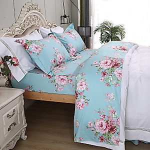 FADFAY Floral Twin XL Sheets 100% Combed Cotton Sheet Sets Pink Flowers Deep Pocket Fitted Sheets Girls Bedding Sets for All-Season (4Pcs, 1 Fitted Sheet, 1 Flat Sheet, 2 Pillowcases)