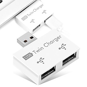 USB 2.0 Hub Adapter, USB Splitter Hub 2 Port USB Ultra Slim Data Hub for Device Charging(White)