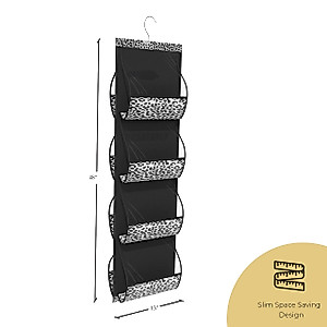 CLOZZERS 8 Pocket Hanging Purse Organizer for Closet, Handbag Storage with Clear Vinyl Pockets. Diamond Print Beige