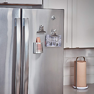 iDesign Forma Magnetic Pen and Pencil Holder – Modern Writing Utensil and Desk Organizer for Kitchen, Locker, Home, or Office - 3.25" x 1.75" x 3.50", Brushed Stainless Steel