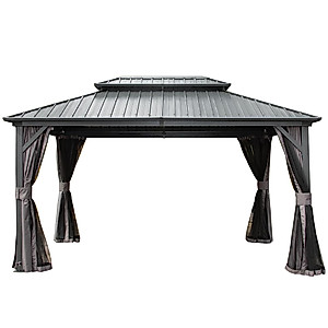 UBGO Outdoor Gazebos 10X12ft,Hardtop Gazebos with Curtains&Netting,Galvanized Steel Double Canopy,Gazebo Outdoor Aluminum Gazebos Grill for Patios Deck Backyard and Lawns