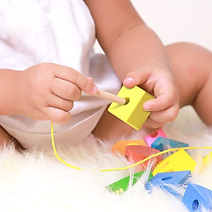 BOHS Caterpillar Lacing Blocks - Threading & Stacking - Toddler Learn Counting, Numbers and Shapes- Baby Kids Fine Motor Skills Toys