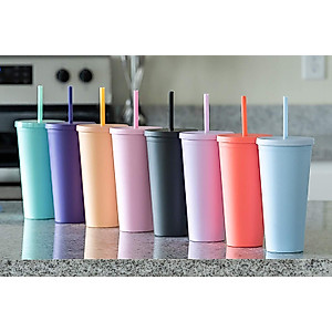 STRATA CUPS Classic Multicolor Tumblers with Lids and Straws (8 pack) - 22oz Matte Pastel Colored Acrylic Tumblers with Lids and Straws, Double Wall Tumbler Bulk, Reusable Cup with Straw Cleaner