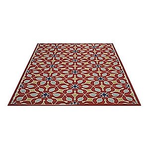 Nourison Caribbean Rust 9'3" x 12'9" Area-Rug, Retro, Floral, Bed Room, Living Room, Dining Room, Kitchen, Easy-Cleaning, Non Shedding, (9' x 13')