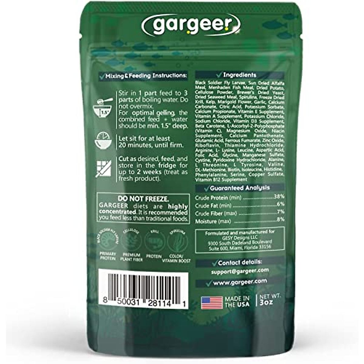 Gargeer 3oz Bottom Dweller Fish Food for Advanced Breeders. Complete Bottom Dweller Gel Diet for Both Juveniles & Adults. Made in The USA Using Premium Ingredients, Ocean Nutrition Gourmet Formula