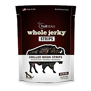 Fruitables Whole Jerky Dog Treats – Jerky Strips for Dogs – Gluten Free, Grain Free, Wheat Free – Made with Premium Meat and No Added Fillers – Grilled Bison – 12 Ounces
