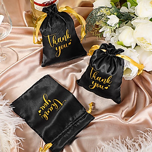 PerKoop 30 Pcs Thank You Bags Wedding Satin Gift Bags 5 x 7 Inches Drawstring Jewelry Pouches Small Candy Bags for Guest Wedding Birthday Baby Shower Business Party Favors Bags(Black)