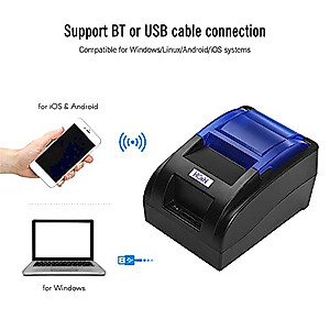 Bisofice 58mm Portable Thermal Receipt Printer 58mm Ticket Printer with BT and USB Interface High Speed Clear Ticket Printing Compatible with ESC/POS Command Set