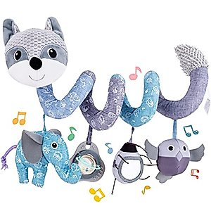 Koty Car Seat Toys, Infant Baby Spiral Plush Activity Hanging Toy for Stroller Bar Pram Crib with Music Box BB Squeaker & Rattles(Gray Fox)