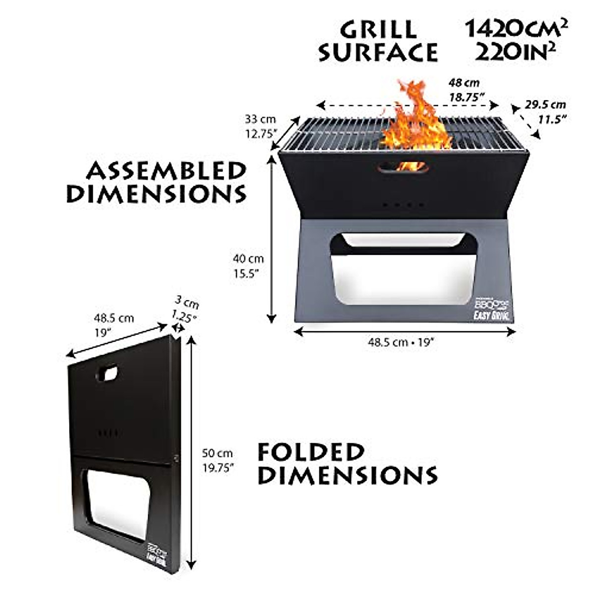 Portable BBQCroc Easy Grill - BBQ Croc NEXT GENERATION OF X GRILLS - Premium Foldable Charcoal Barbecue Extra Large Grilling Surface, with Travel Bag & Grill Lifter