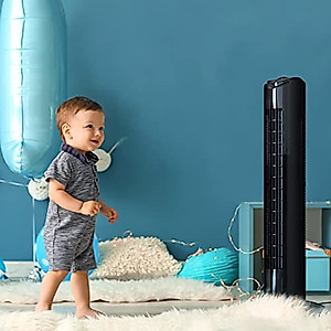 Comfort Zone 29" Powerful 3-Speed Oscillating Slim Tower Fan with Performance Blades and Sturdy Base, Ideal for Home, Bedroom, Dorm & Office, CZTF290BK