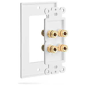 Fosmon Home Theater Wall Plate - Premium Quality Gold Plated Copper Banana Binding Post Coupler Type Wall Plate (White) (Two Speaker)