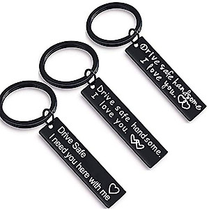 Drive Safe Keychain Handsome I Love You Trucker Drive Gift for Husband Dad Boyfriend Brother Gift Valentines Day Stocking Stuffer Black