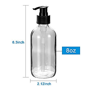 8oz 8 Pack Glass Pump Bottles, RUCKAE Clear Pump Bottle for Soap Dispenser, Empty Pump Bottle for Shampoo, Body Wash, Hand Soap, Lotion and More