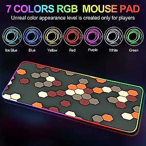Mouse Pads Hexagon Pattern Mouse Mat Large RGB Gaming Mouse Pad Gaming Accessories Led Computer Pad Keyboard Desk Mat with Stitched Edge 900X400Mm