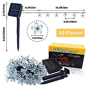 ITICdecor Solar Flower String Lights Outdoor Waterproof 50 LED Fairy Light Christmas Decorations for Garden Fence Patio Yard Christmas Tree, Home, Lawn, Wedding, Patio, Party Decoration (Warm White)
