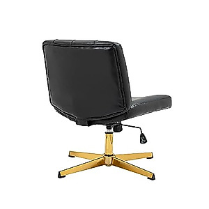 VanTook Home Office Swivel Desk Chair, Modern PU Vanity Chair, Height Adjustable Armless Computer Executive Chair Task Chair with Gold Base for Living Room, Makeup, Studying, Black
