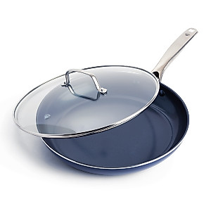 Blue Diamond Cookware Diamond Infused Ceramic Nonstick 12" Frying Pan Skillet with Lid, PFAS-Free, Dishwasher Safe, Oven Safe, Blue & Cookware Healthy Ceramic Nonstick Mini Egg Pan, Blue