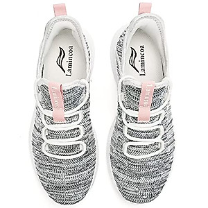 Lamincoa Womens Walking Running Shoes Lightweight Sneakers Slip On Memory Foam Tennis Shoes for Women Ash White