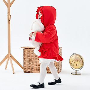 famuka Winter Baby Girl Jackets Thick Fleece Lined Winter Coat Cute Ruffled Outwear (Red, 12-18 months)