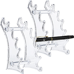 2 Pieces Plastic Pen Holder Stand 6-Slots Pen Display Stand Makeup Brush Rack Organizer Eyebrow Pen Display Stand Vertical Pen Display Stand Rack Acrylic Pen Holder for School Office Home (Clear)