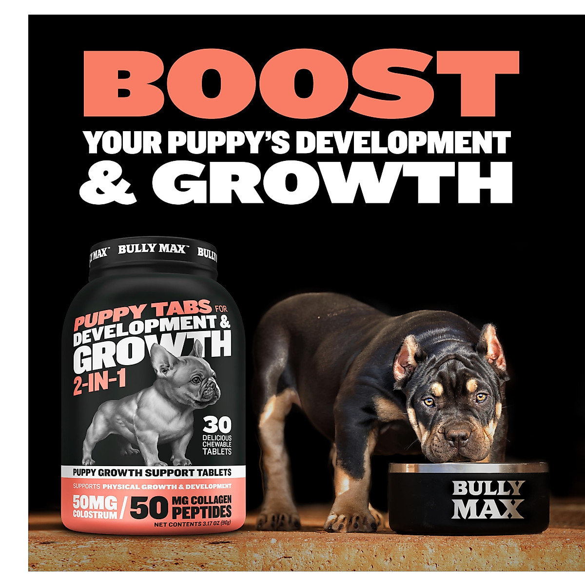 Bully Max Complete Puppy Nutrition Bundle - Dry Puppy Food (5lb Bag), Dehydrated Wet Dog Food (2lb Bag) & Chewable Vitamin (30 Tabs) for Small & Large Breed Puppies - for Growth, Health & Immunity