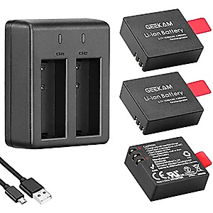 Action Camera Battery Pack, 1350mAh Rechargeable Battery(3-Pack) with USB Dual Charger for Sports Camera, Compatible with AKASO EK7000/CAMPARK/CROSSTOUR/APEMAN and More