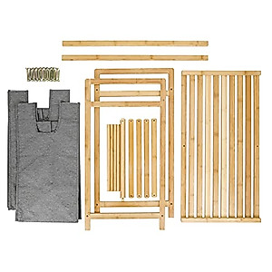 Jolitac Bamboo Laundry Hamper and Shelf, Dual Compartments Laundry Basket with Removable Sliding Bags, Large Capacity Laundry Sorter Organizer, Bathroom Clothes Storage Hampers