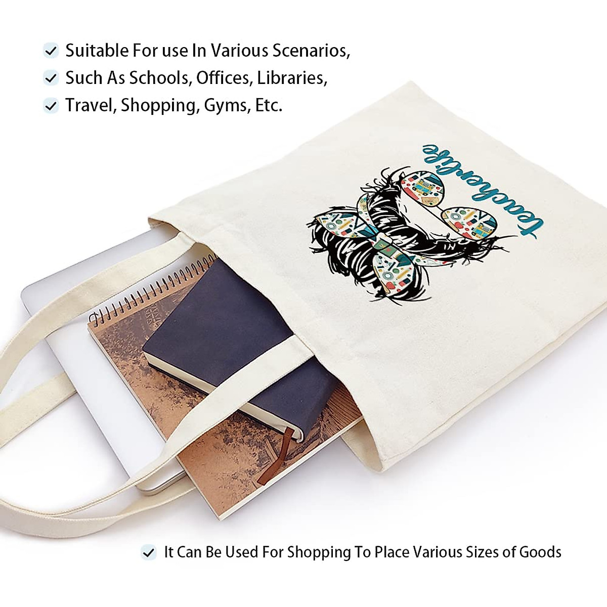 ZHANTUONE Teacher life Tote Bag, The Best Birthday Gift for Teachers, Appreciation Gifts for Teachers Birthday，Appreciation Graduation Gifts for Teachers，Teacher Holiday Graduation Present