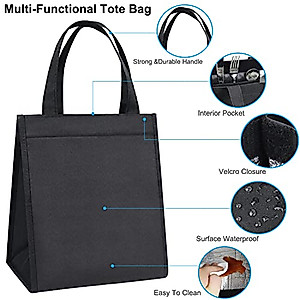 BOOEUDI Insulated Lunch Bag, Lunch Bag for Women Men, Large Adult Lunch Box Tote Bag with Interior Pockets, Reusable Lunch Box for Office, Work, Picnic Beach or Travel, Black